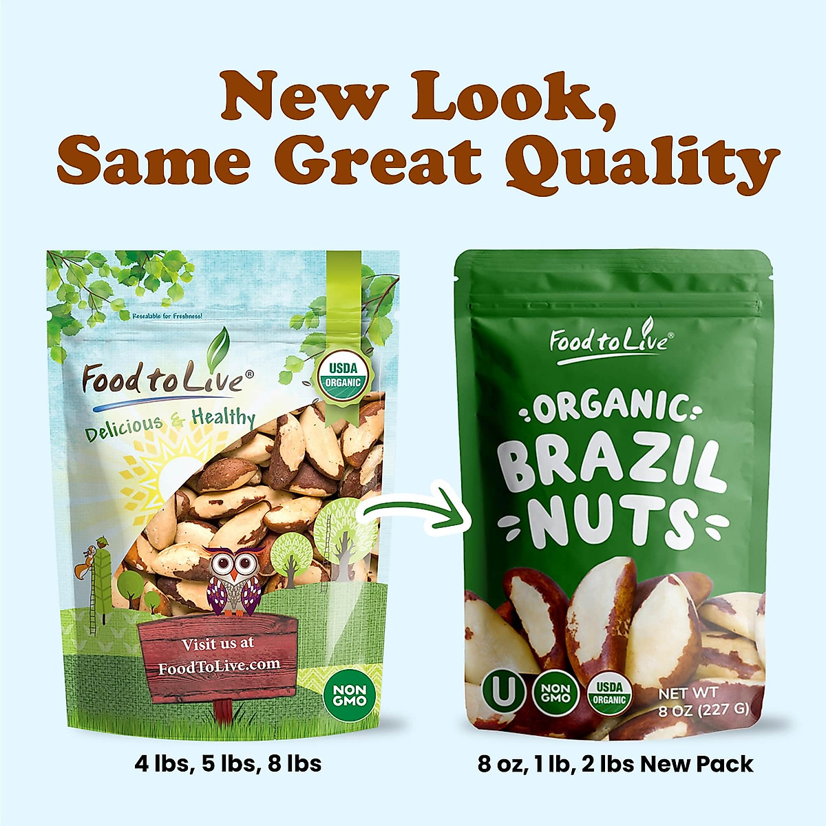 Food to Live - Organic Brazil Nuts, 8 Ounces – Non-GMO, Raw, Whole, No Shell, Unsalted, Kosher, Vegan, Keto, Paleo Friendly, Bulk, Rich in Selenium