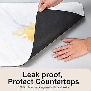 24" x 16" Dish Drying Mat for Kitchen Counter, Absorbent Hide Stain Rubber Backed Coffee Mat, Easy Clean, Eco-friendly, Heat-resistant, Large Kitchen Drying Mat, White Marble