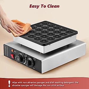 LANUEVA Mini Dutch Pancake Maker with Recipe, 25pcs 1.8" Electric Pancake Maker Baker Machine Non-Stick Coating, Stainless Steel, Fast Heating, Home & Commercial Use (110V)