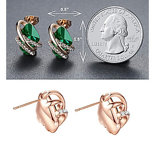 Leafael Wish Stone Stud Earrings with Emerald Green Birthstone Crystal, 18K Rose Gold Plated