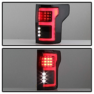 ACANII - For 2015 2016 2017 Ford F150 w/Blind Spot Sensor Black Smoked Full LED Light Tube Tail Lights Brake Lamps Pair