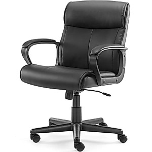 Executive Office Chair - Ergonomic Mid-Back Home Computer Desk Chair with Lumbar Support, PU Leather, Adjustable Height & Swivel
