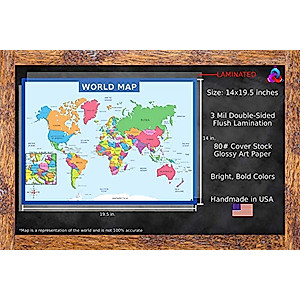 World Map Poster, United States USA Map, Solar System Posters for Kids - Laminated, Size 14x19.5 in.- Educational Posters for Elementary Classroom Decorations, Teacher Supplies (Maps and Solar)