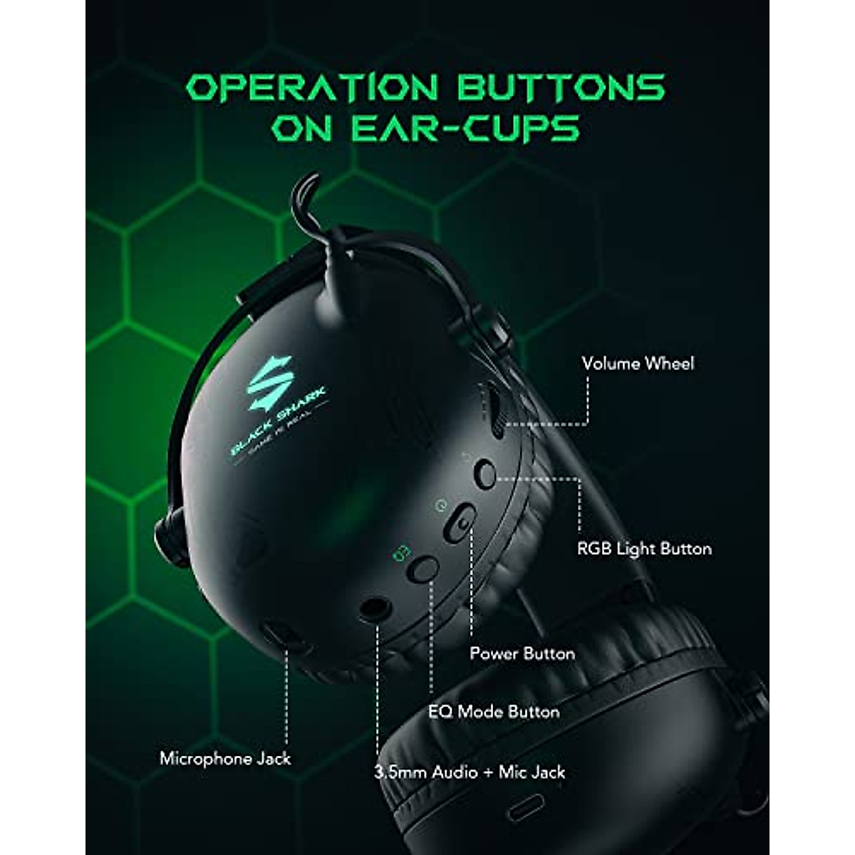 Black Shark 2.4Ghz Wireless Gaming Headset for PC PS4 PS5 Laptops,Over-Ear Bluetooth 5.2 Gaming Headphones with Detachable Ultra-Clear Microphone,60 Hours Playtime, 3.5mm Wired Mode for Xbox Series