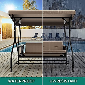 YITAHOME Outdoor 3-Person Porch Swing with Stand, Canopy Patio Swing Chair with Removable Cushion, and Weather Resistant Powder Coated Steel Frame, Suitable for Garden, Poolside, Balcony, Backyard