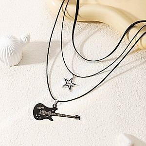 Yuoos Star Vintage Necklace Punk Star Choker Rock Roll Guitar Layered Necklace for Women Men Eboy Egirl