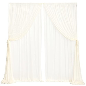 Ling's Moment 2 Layer Wedding Backdrop Curtains Wrinkle-Free 10ft x 10ft Chiffon Fabric Drapes for Bridal Shower Baby Shower Wedding Arch Party Stage Decoration - Ivory