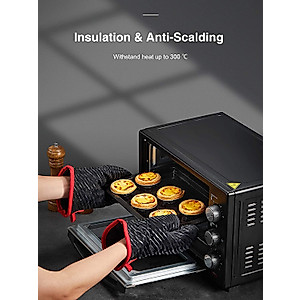 Oven Mitts Set of 4, Heat Resistant up to 572°F, Cotton Baking Gloves with Non-Slip Silicone, Cooking Gloves for Grilling and BBQ, Baking, Cooking, Black