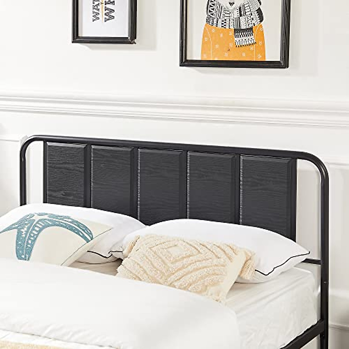 VECELO Full Bed Frame Heavy Duty Metal Platform with Wooden Headboard Footboard Mattress Foundation 12 Strong Steel Slats Support Under Bed Storage/Easy Assemble