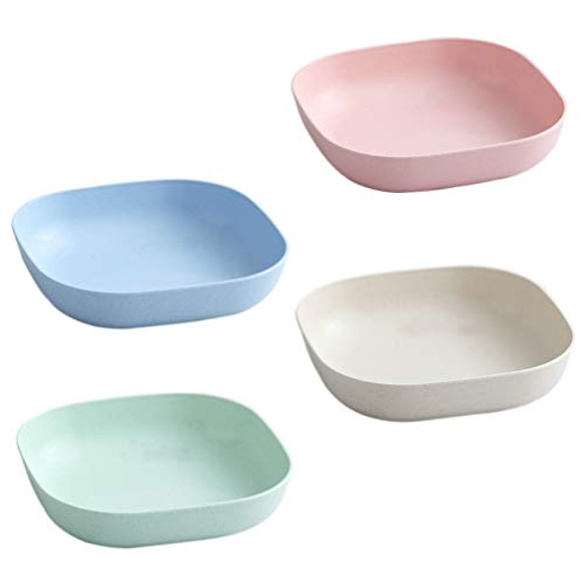 HEMOTON 4pcs Square Salad Bowl Wheat Straw Pasta Bowls Lightweight Food Serving Bowls Party Snack Dish for Soup Dessert Rice (Beige,Pink,Blue,Green)