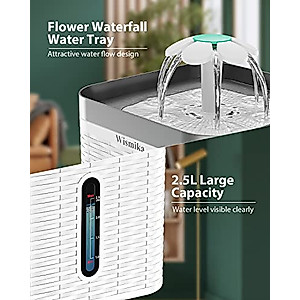 Wismika Upgraded Pet Fountain, 84oz/2.5L Automatic Cat Dog Water Fountain, Quiet Electric Dispenser Bowl with Intelligent Pump and LED Indicator and 3 Replacement Filters for Cats, Dogs