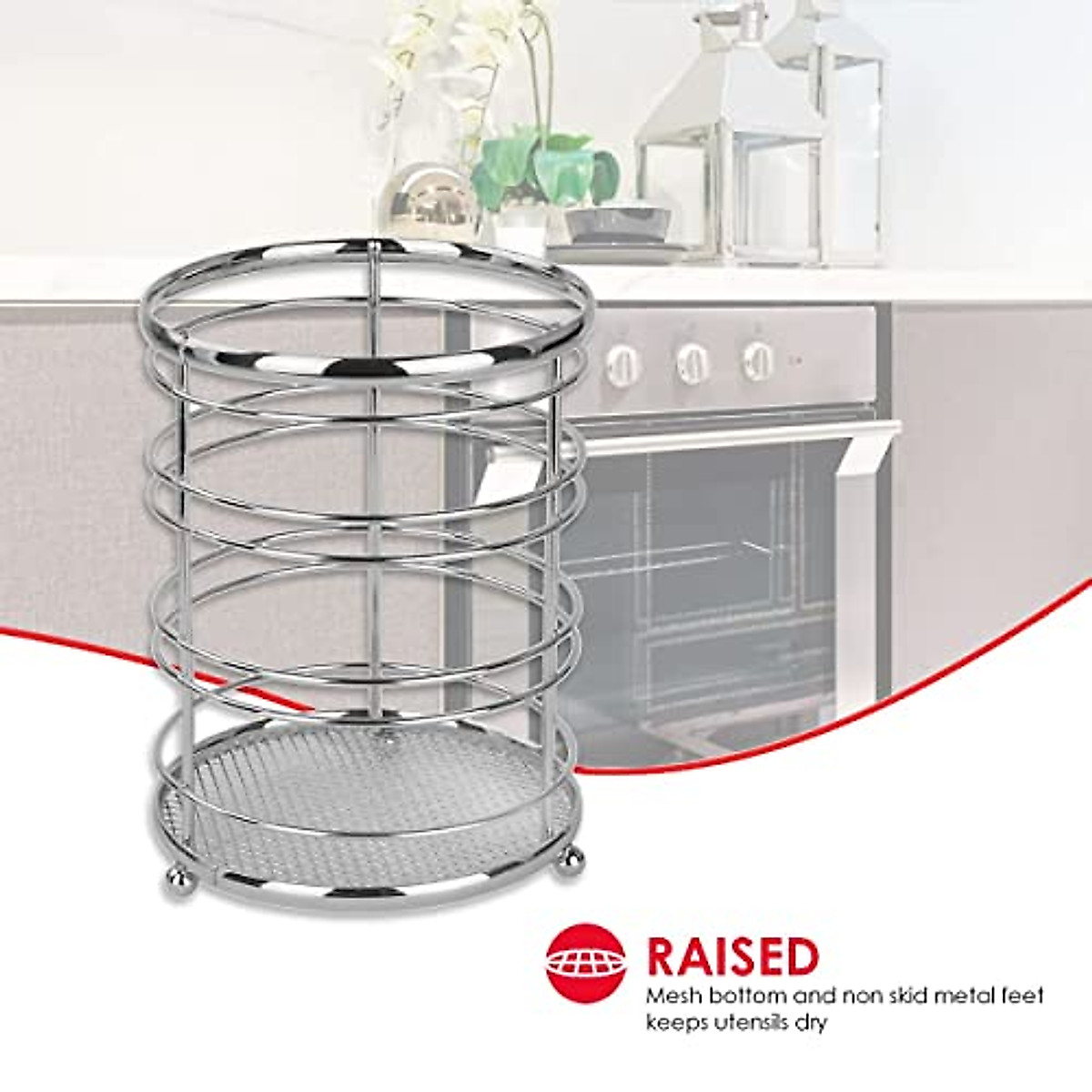 Home Basics Chrome Collection Steel Cutlery Holder Organizer, Free Standing, Kitchen Countertop, Silver