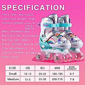 ERNAN Roller Skates,4 Size Adjustable Toddler Roller Skates with Light up Wheels for for Kids Girls & Boys (Medium(13C-3Y US), New Pink)