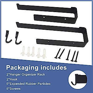 2 Pack Hanger Storage Stacker Stand，Hanger Organizer Stacker,Hanger Holder Rack with Hook for Closet, Hanger Stacker for Closet Laundry Room,Space Saving Clothes Hanger Storage Rack，Drilling (Black)