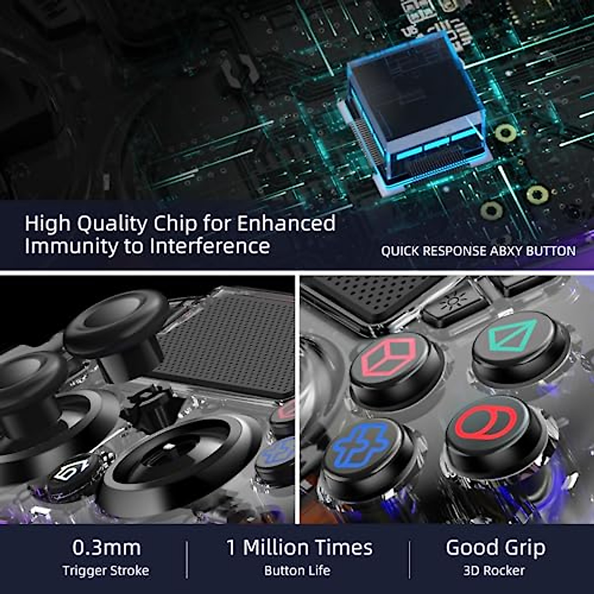 Honghao Controllers For PS4 With Hall Triggers/Vibration/Programming/8 RGB LED Lights, Wireless Remote Joystick Gamepad Accessories, Shock PS4 Dual Controller for PlayStation 4/Slim/Pro/PC (Black)