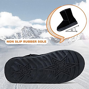 Vepose Boy's Girl's Snow Boots Black Cow Suede Leather Warm Classic Booties for Big Kids Size 4(CTX827 Black 04)