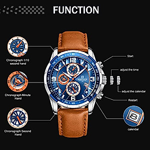 NAVIFORCE Sport Watches for Men Analog Quartz Chronograph Leather Strap Wrist Watch