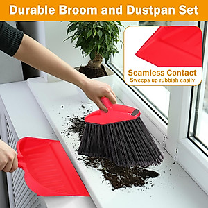 Maxcheck 6 Pcs Broom and Dustpan Set 54 Inch Heavy Duty Brooms with Dust Pan Combo Set Indoor Broom and Dustpan Commercial Shop Angle Brooms Bulk for Home Office Lobby Kitchen(Red)