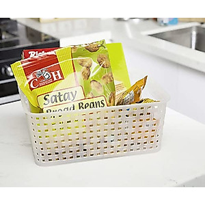 Clear Plastic Woven Storage Basket, 6-Pack Weave Basket Organizer for Kitchen Offices Bathrooms