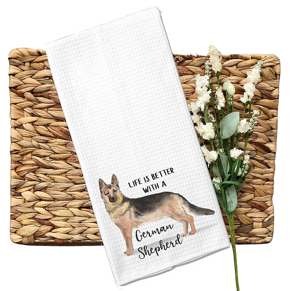 Watercolor Life is Better with a German Shepherd Microfiber Kitchen Tea Bar Towel Gift for Animal Dog Lover