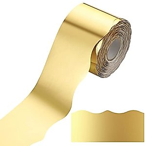 Ecally 65.6 ft Scalloped Bulletin Board Borders Classroom Borders Shine Scalloped Borders Decorative Bulletin Board Trim Poster Board Decorations for School Classroom Home Decor (Gold)