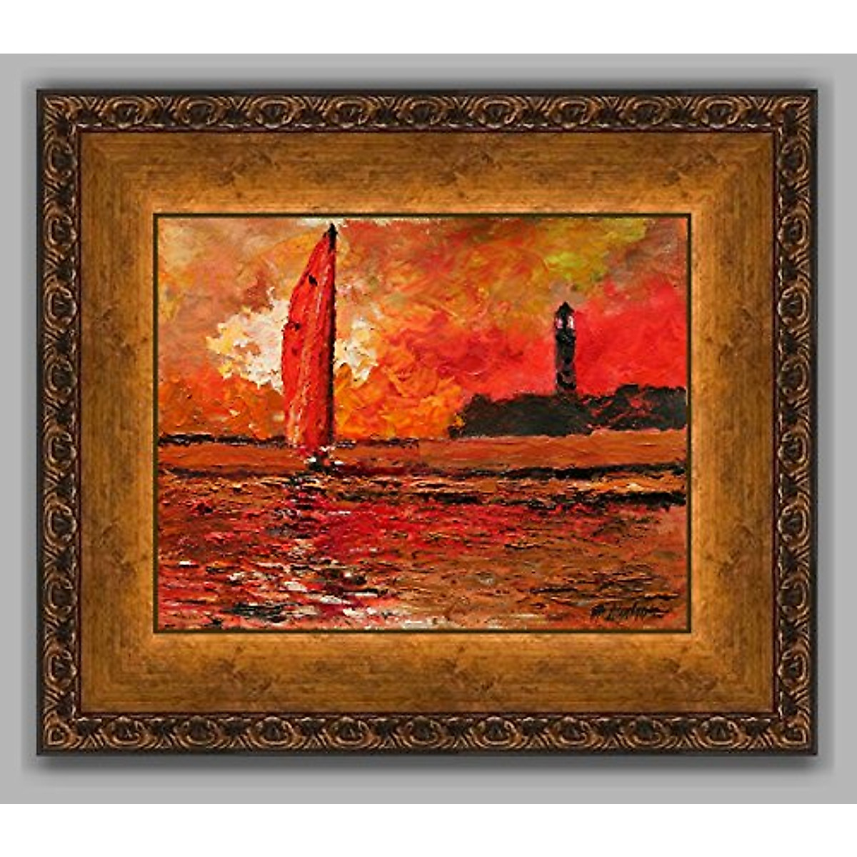 SOLD Crimson Sundown, Seascape Sunset Painting By Internationally Renown Painter Andre Dluhos