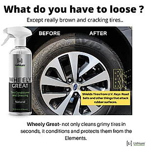 WHEELY GREAT TIRE DRESSING AND CONDITIONER, PROTECTS RUBBER FROM U.V. RAYS. CONDITIONS RUBBER SO IT WON'T DRY OUT AND CRACK. KEEPS TIRES BLACK- NOT SHINY. REMOVES BROWN FILM FROM SIDEWALLS.