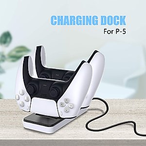 ECHZOVE PS5 Controller Charger, PS5 Dual Sense Controller Charging Station, PS5 Controller Dock Charger with Two Type-C Adapter