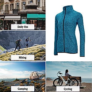 Dolcevida Womens Fleece Jacket Long Sleeve Sweater Fleece Zip Up Speckled Jacket with Pockets (Blue Steel Mix, M)