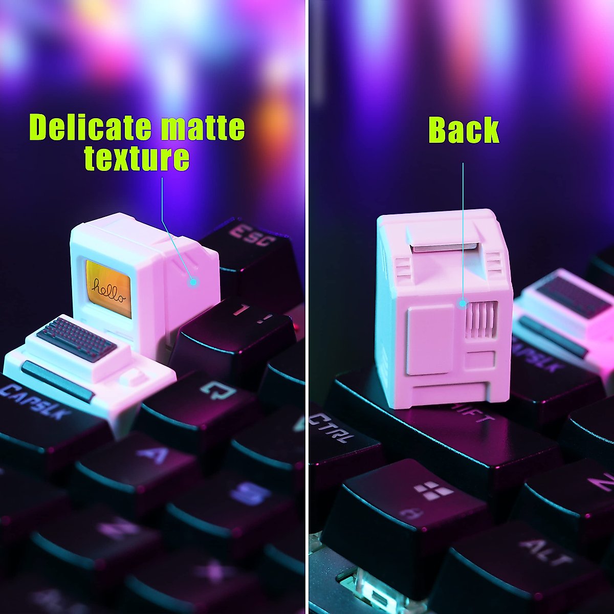 HONKID Esc Keycap for Mechanical Gaming Keyboard Switches, Custom Keycaps for Esc and Tab Key with Magnetic Light Macintosh Retro Style Design (White)