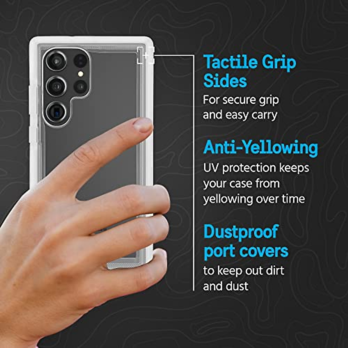 Pelican Voyager - Samsung Galaxy S23 Ultra Case [6.8"] [18Ft MIL-STD Drop Protection] [Wireless Charging] Phone Case for Samsung Galaxy S23 Ultra w/ Belt Clip Holster Phone Stand - Anti Yellow - Clear