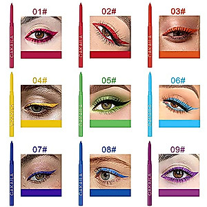 evpct 18 Colors Colored Retractable Matte Gel Eyeliners Eye liners Pencils Pen Set Multicolor for women, Red White Blue Silver Purple Pink Rainbow Waterproof Colorful Eyeliner Liner Color Pencil Set
