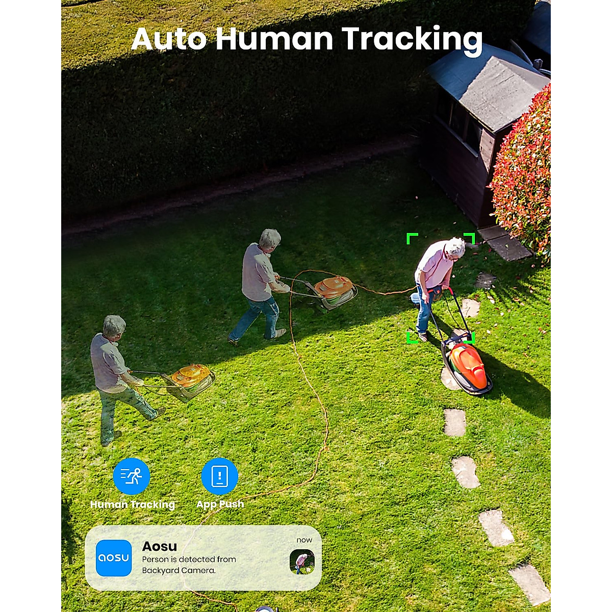 AOSU Solar Security Camera Wireless Outdoor System, 3K/5MP Battery Powered WiFi Camera for Home Security, Panoramic PTZ, Auto Tracking, Human/Vehicle Detection, Night Vision, Spotlights, 2-Way Talk