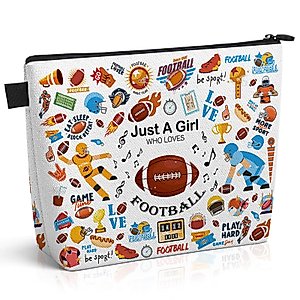 Football Makeup Bag for Teens, Inspirational Canvas Football Cosmetic Bag Pouch Accessories for Players Teams Stuff, Sport Party Favors Birthday Graduation Nurse Gifts for Her Girls Friends Women