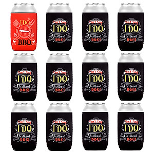 Serencatcher 12pcs I DO BBQ Decorations, BBQ Bachelorette Party Favors Can Coolers for Engagement Party, BBQ Wedding Favors Gift Can Sleeves for Bridal And Bridesmaid, BBQ Party Decorations