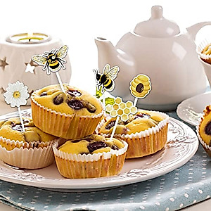 Bee Party Cupcake Topper - 36 PCS Bumble Bee Party Decorations for Kids Girls Birthday Baby Shower Honey Bee Themed Party Supplies Cake Decor