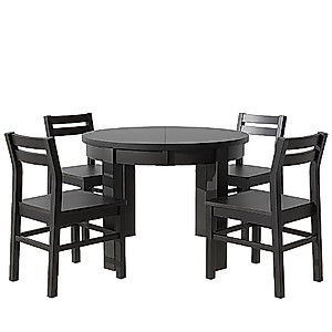 Bellemave 5-Piece Round to Oval Extendable Dining Table Set with 4 Chairs, Drawers and 16" Removable Leaf for Kitchen, Dining Room.((Espresso)