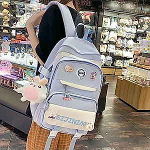 MIFJNF Cute Backpack Kawaii Backpack for School Aesthetic Backpack Kawaii School Supplies Cute Backpacks with Accessories (Blue)