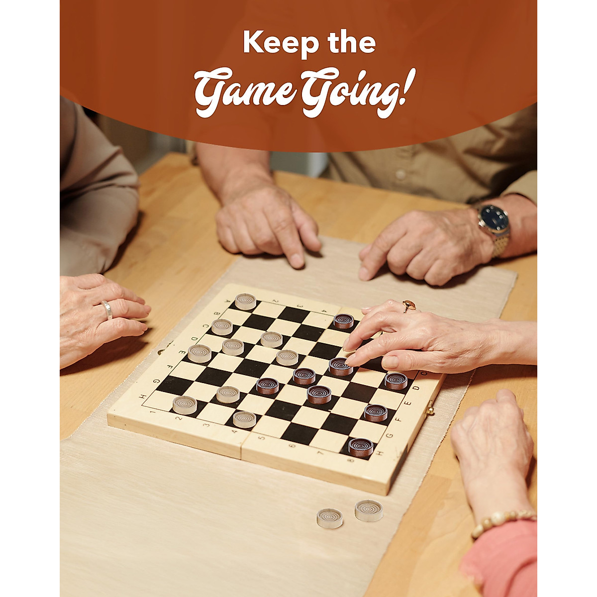 WE Games Checkers Pieces Only, Wooden Checker Board Game Pieces, 24 Dark Brown and Natural Stackable Pieces, Drawstring Storage Bag, 1.062 Diameter