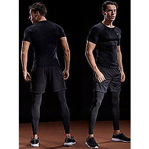 NELEUS Men's 3 Pack Compression Baselayer Athletic Workout T Shirts,5022,Black,Grey,Red,US M,EU L