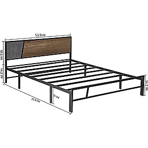 Alecono Heavy Duty Full Metal Bed Frame with Wood Headboard, Non-Slip Sturdy Steel Bed Platform Mattress Foundation No Box Spring Needed, Black