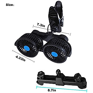 SEAMETAL Car Fan for Back Seat, Car Seat Fan Cigarette Lighter, Fan for Car 12V Headrest Black 4inches (Clip+Hook)