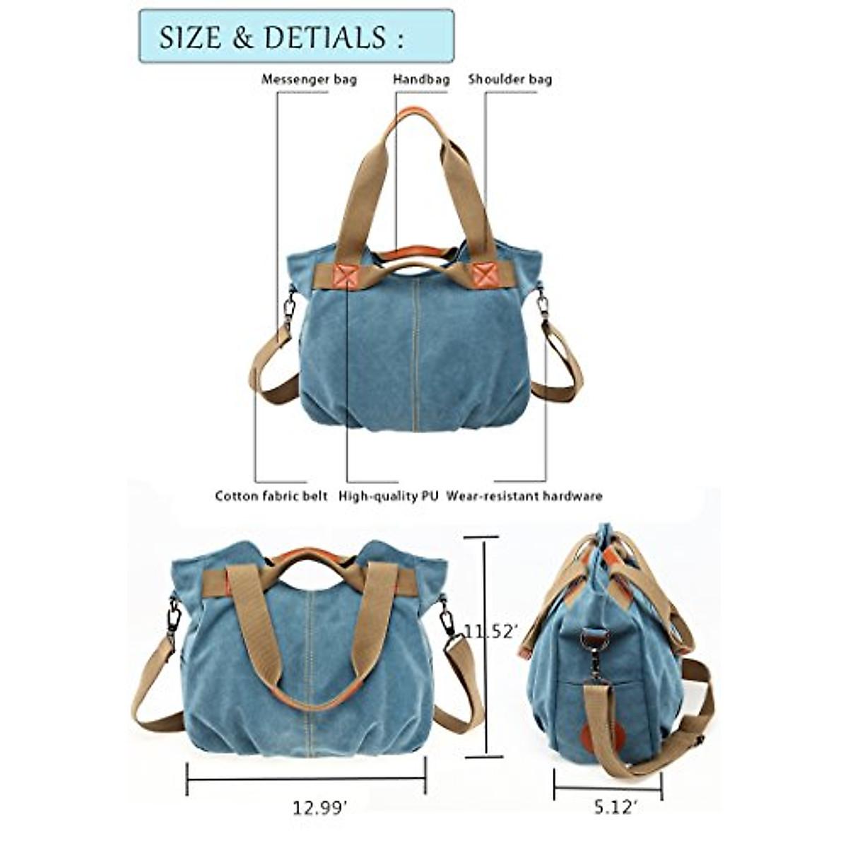 Chikencall® Women Bags Casual Vintage Hobo Canvas Mulit-Pocket Daily Purse Top Handle Shoulder Tote Shopper Christmas Handbags Grey