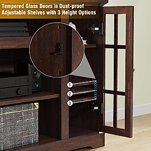 HolliWill 48" Glass Door TV Stand, Farmhouse TV Stand for 55 inch TV, Modern TV Console with Storage Cabinet, Small Entertainment Center and Ideal Media Storage for Living Room,Brown