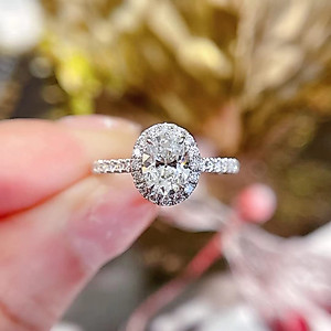 Blocaci Oval Engagement Rings for Women White Gold, 2 Carat Center Oval Moissanite Rings Platinum Plated Silver 10K 14K 18K Gold Wedding Anniversary Promise Rings with Text Engraving (10K Gold)