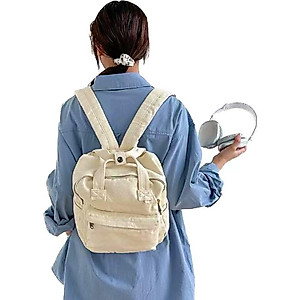 MaxxCloud Vintage Canvas Backpack Purse for Women Knapsack Small Handbag Rucksack Pouch Cute Hiking Daypack Satchel (509 Beige)