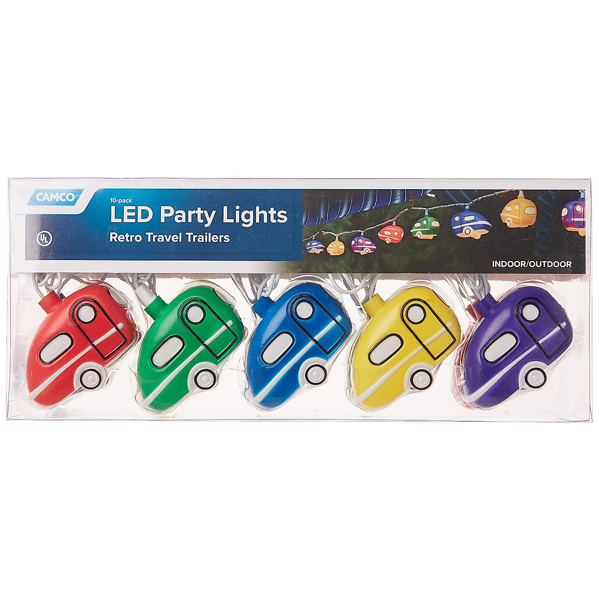 Camco Retro Travel Trailer Party Lights | Features an 8' Strand with (10) Travel Trailer Lights | Perfect for RV Awnings and Campsite Décor (42655)