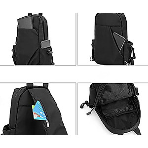 SISLNI Sling Bag Crossbody Backpack Travel Slim Shoulder Sling Backpack Chest Bag Lightweight Small Black Sling Crossbody Backpack Shoulder Bag for Men Women