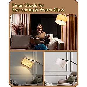 EDISHINE Arc Floor Lamp with Remote Control, Modern Floor Lamp with 5 Color Temperature & Dimmable Bulb, Metal Standing Lamps with Hanging Shade for Living Room, Bedroom, Office, Black