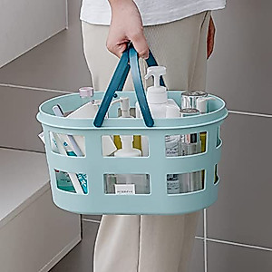 Anyoifax 2 Pack Portable Shower Caddy Tote Plastic Basket with Handle Storage Organizer Bin for Bathroom, Pantry, Kitchen, College Dorm, 12 x 7.4 x 6.5 inch, Set of 2, White & Blue